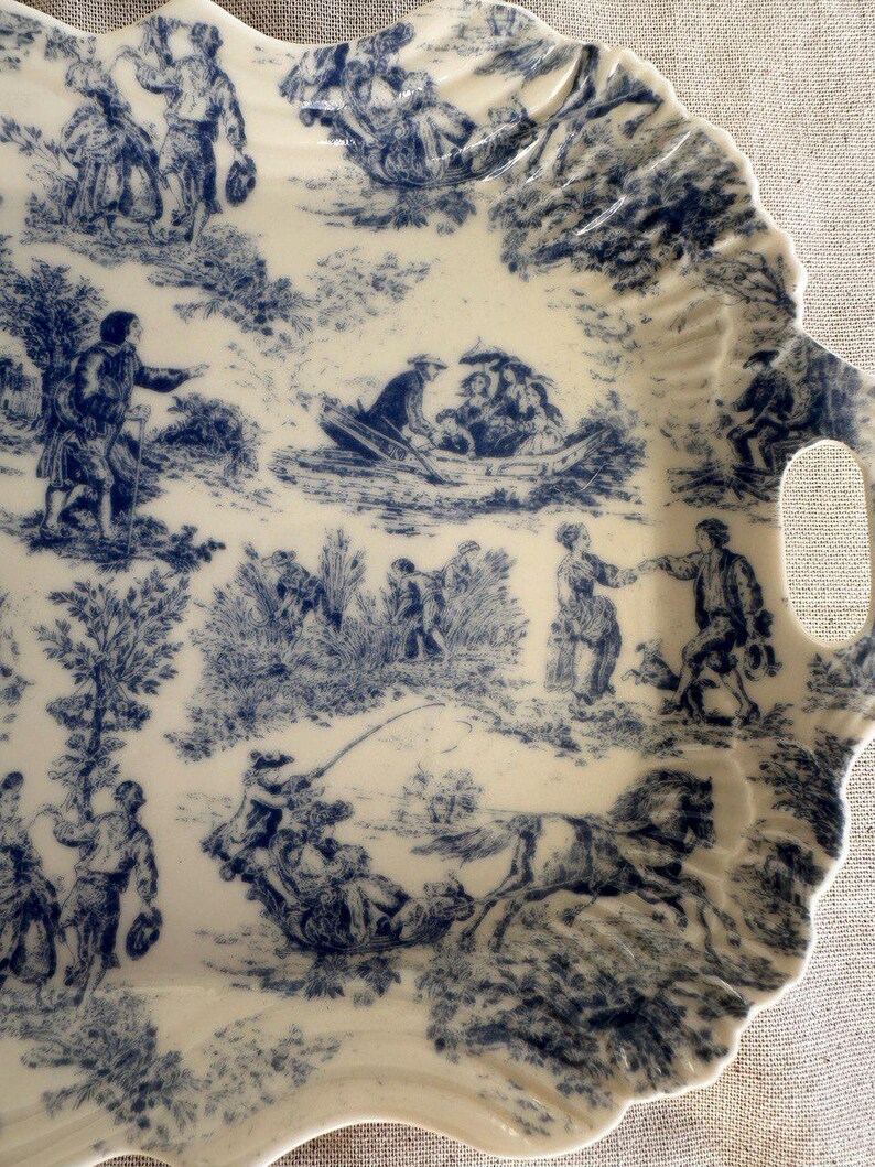 Vintage Blue and White Toile Pattern Tea for One and Platter Somerton ...