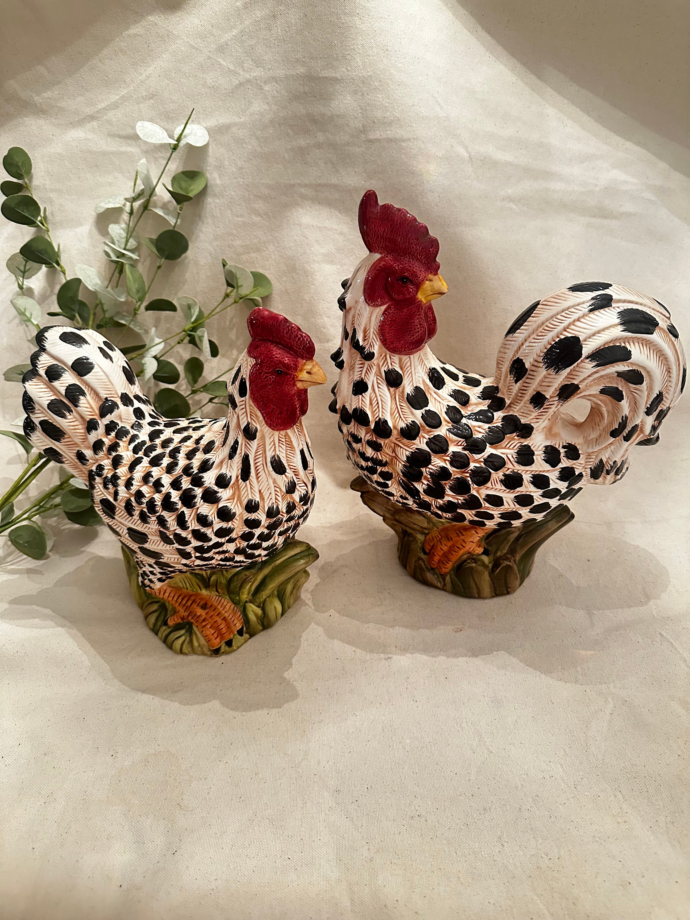 Ceramic Rooster and Hen Set-ceramic Painted Chicken-farmhouse Decor ...