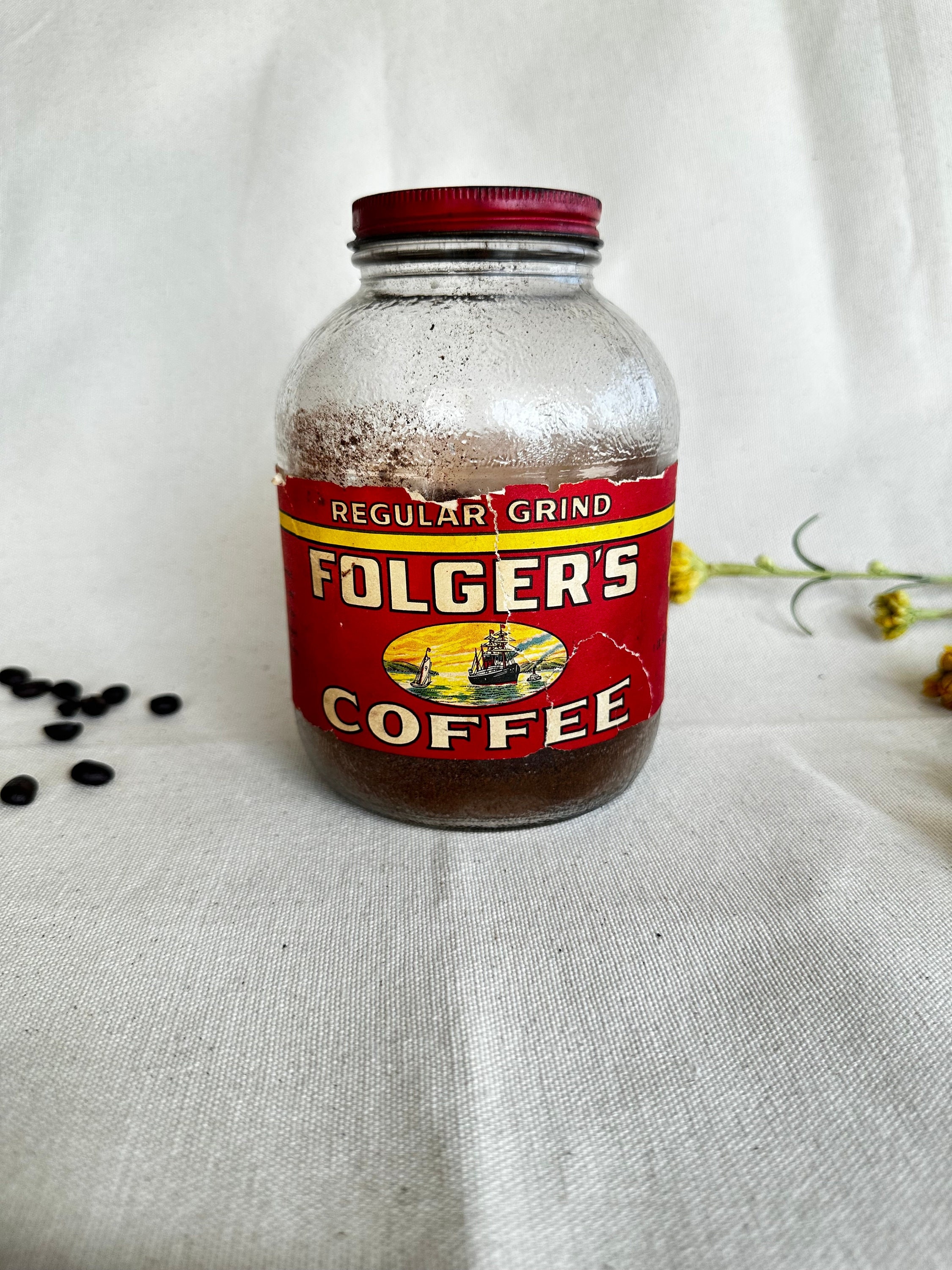 Antique Glass Folgers Jar-vintage Glass Jar-1pd Coffee Jar-farmhouse ...