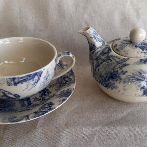 Vintage Blue and White Toile Pattern Tea for One and Platter Somerton ...
