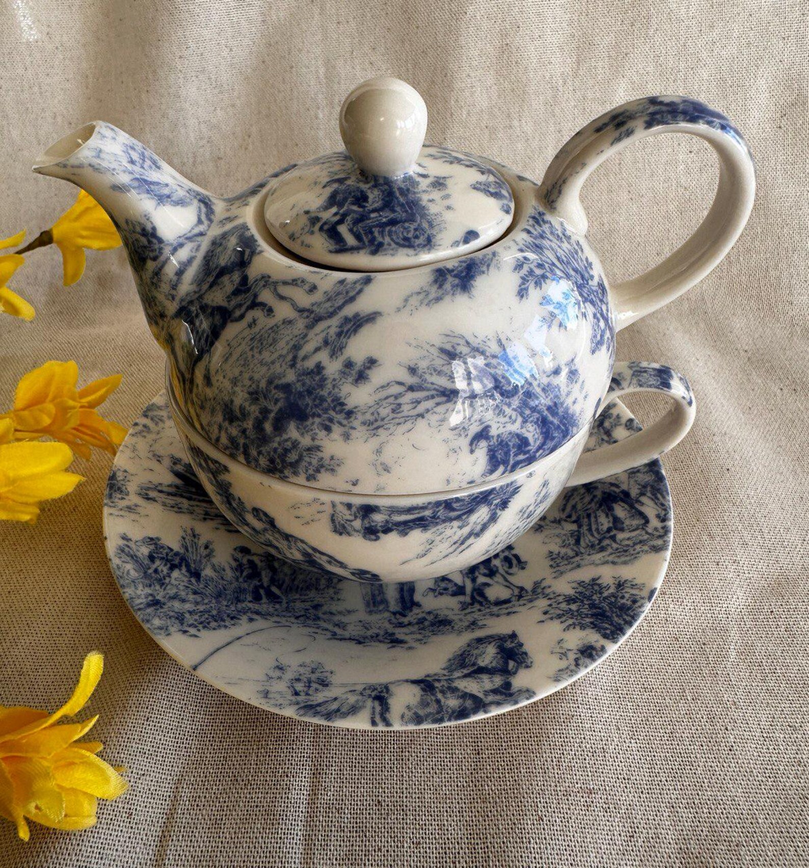 Vintage Blue and White Toile Pattern Tea for One and Platter Somerton ...