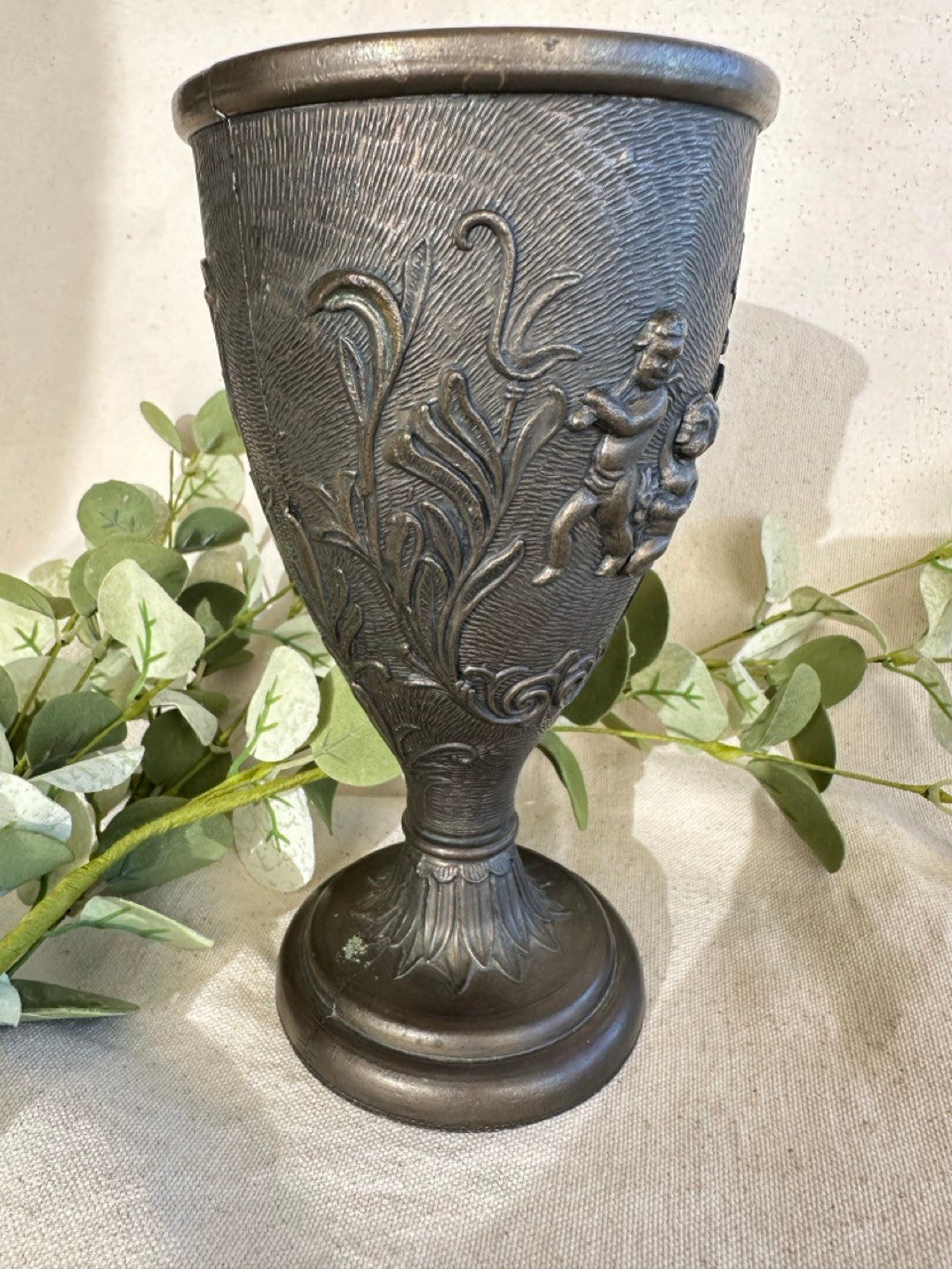 Antique Made in Italy Large Brass Wine Goblet Embossed Chalice Children ...