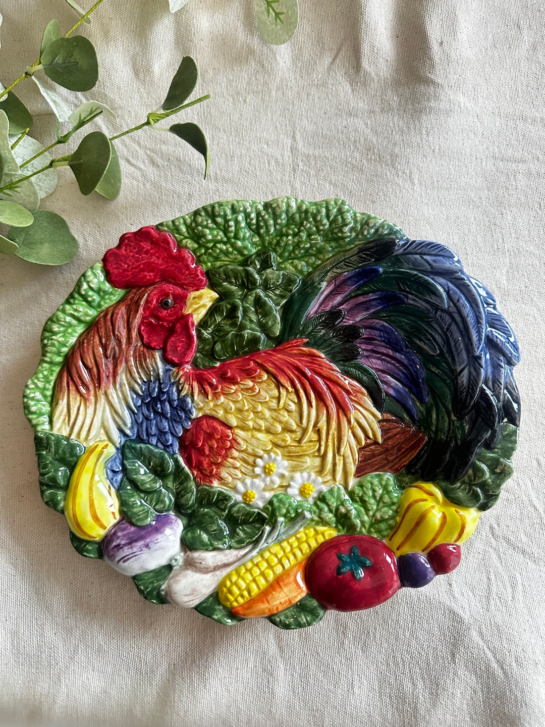 Vintage Fitz & Floyd Coq Du Village Rooster Oval Canape Plate 9.5"-hand Painted-rooster Decor ...