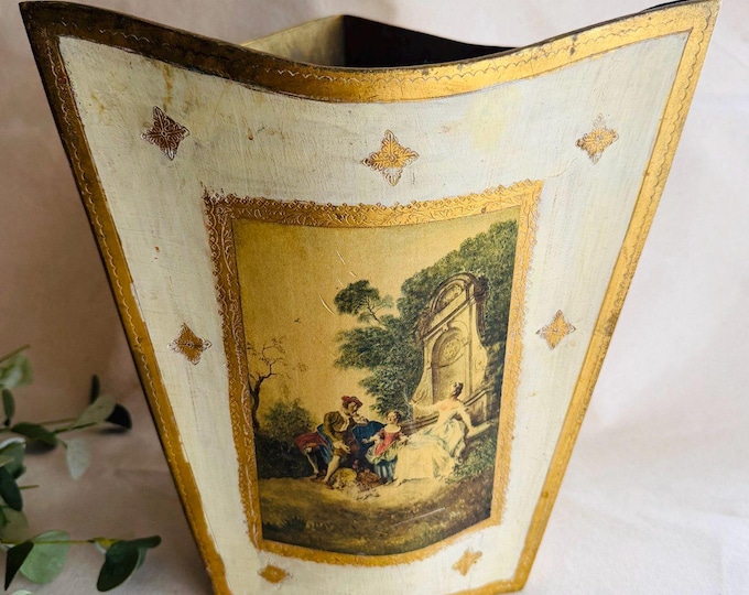 Vintage Italian Florentine Wood Triangle Shaped Wastebasket } Rare Gold ...