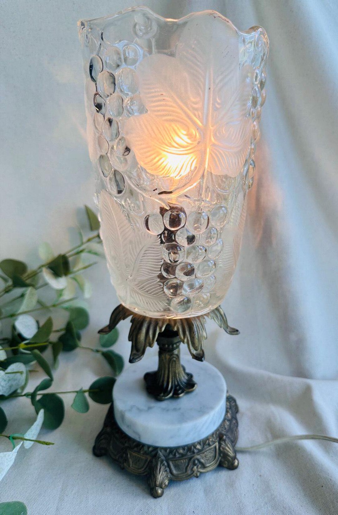 Vintage Crystal Grapes and Vine Hurricane Light With Ornate Brass and ...