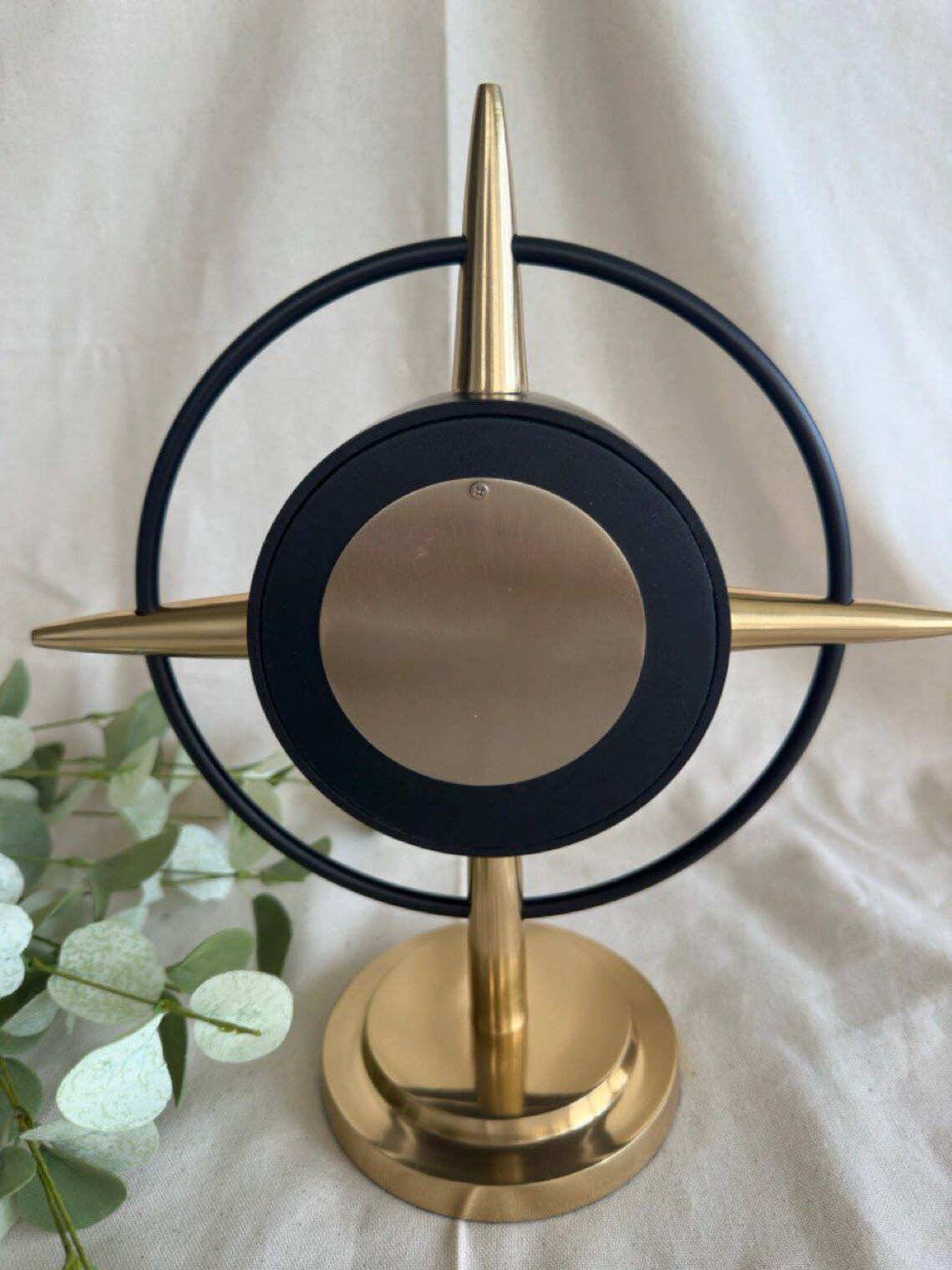Brass MCM Clock Black and Gold Color Tabletop Unique Clock George Louis ...