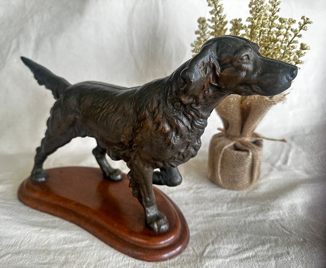 Antique Large Cast Iron Bronze Irish Setter Sculpture on Mahogany Base ...