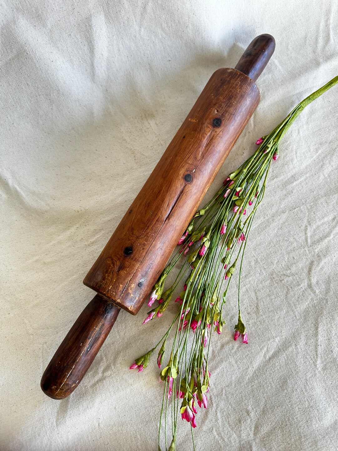 Antique Rolling Pin Vintage Dark Wood Rolling Pin Farmhouse Kitchen ...