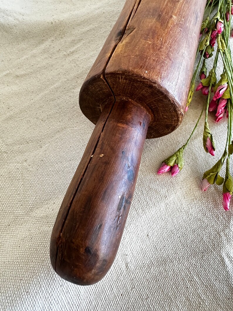 Antique Rolling Pin Vintage Dark Wood Rolling Pin Farmhouse Kitchen ...