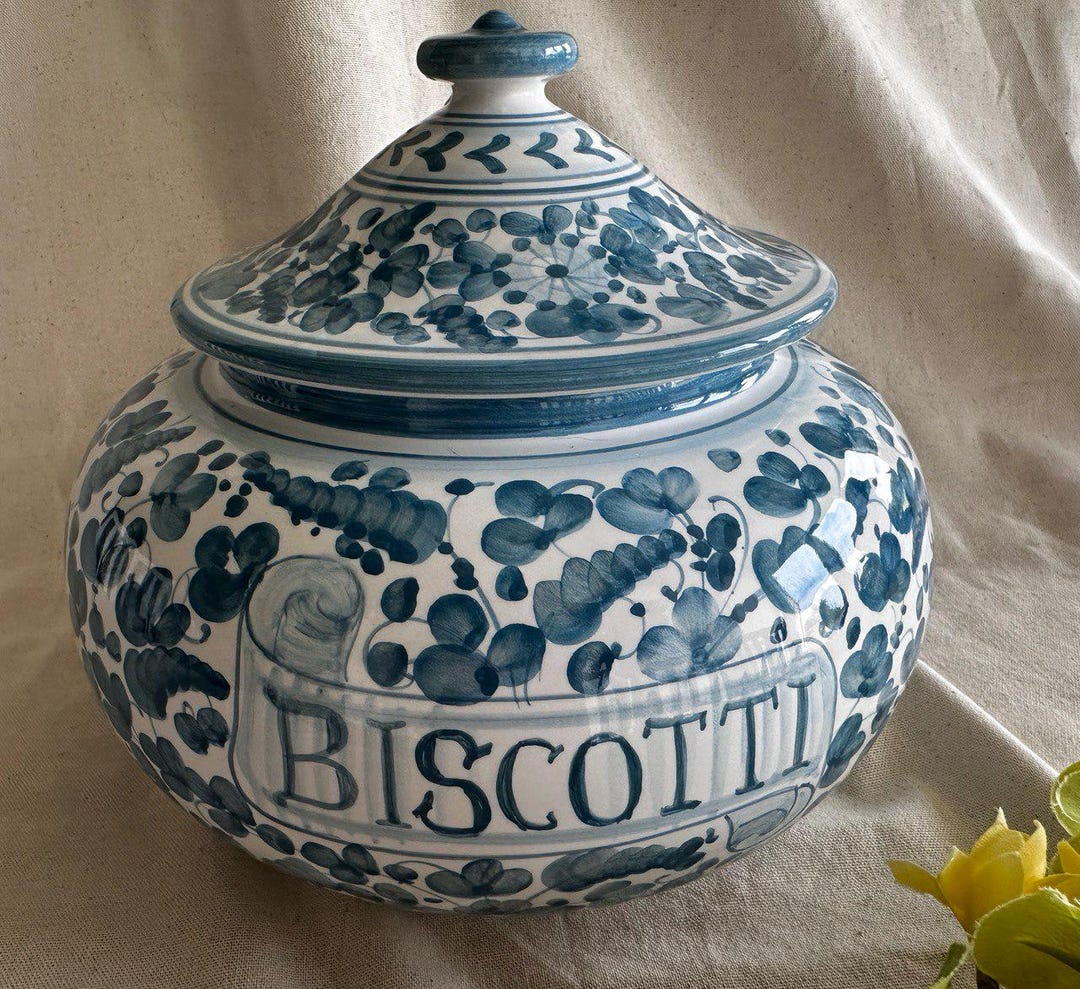 Blue and White Floral and Bird Biscotti Jar With Lid } Made in Italy ...