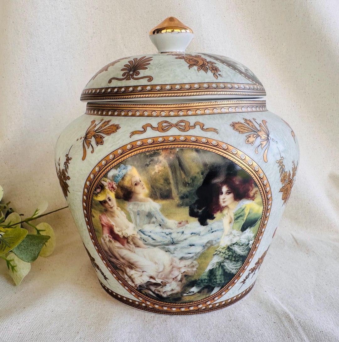 Vintage KPM Bavaria Victorian Jar With Lid } Victorian Women Light Blue ...