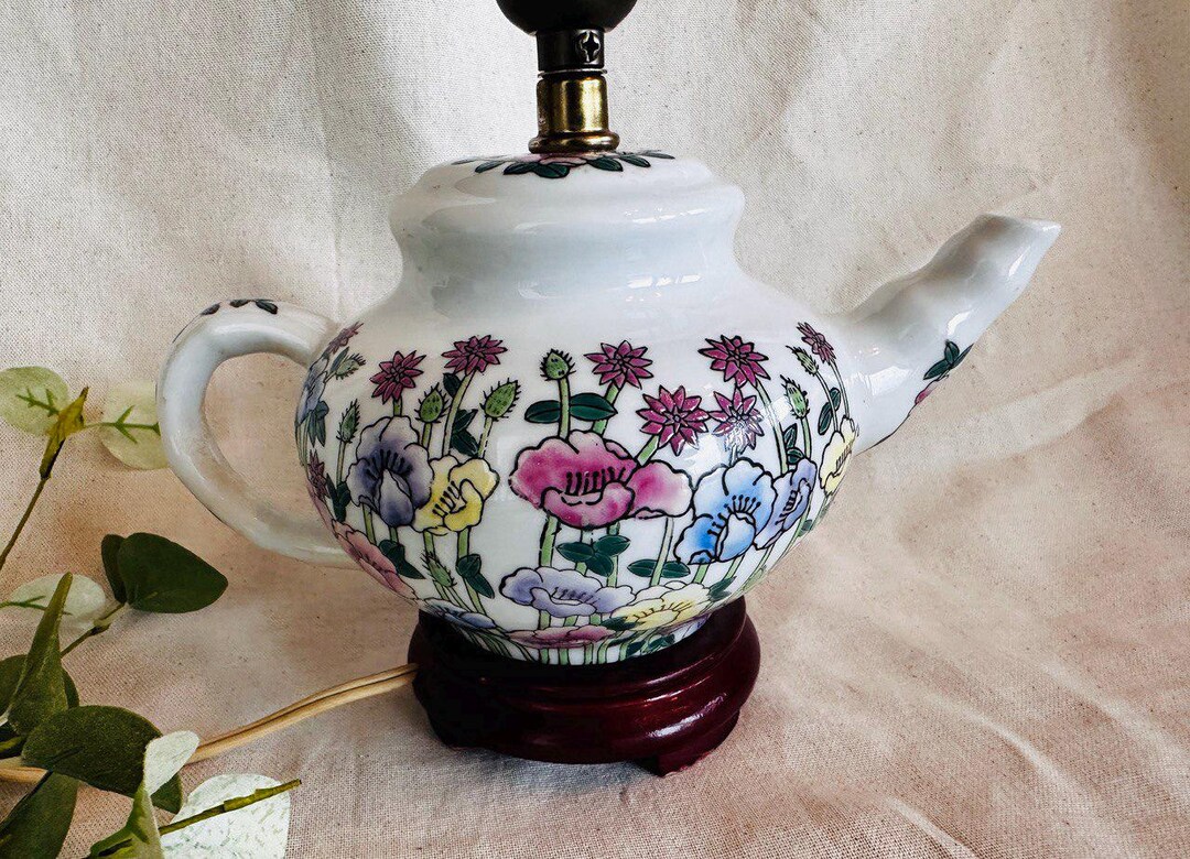 Cute Vintage Floral Teapot Table Light } Ceramic Teapot Lamp With ...