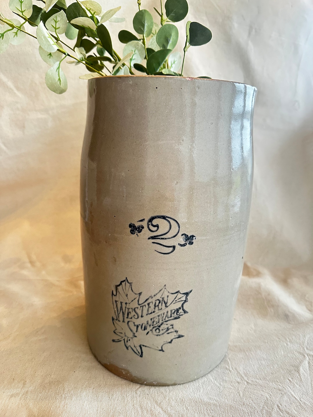 Vintage 2 Maple Leaf Western Stoneware Butter Churn Antique 2 Maple ...