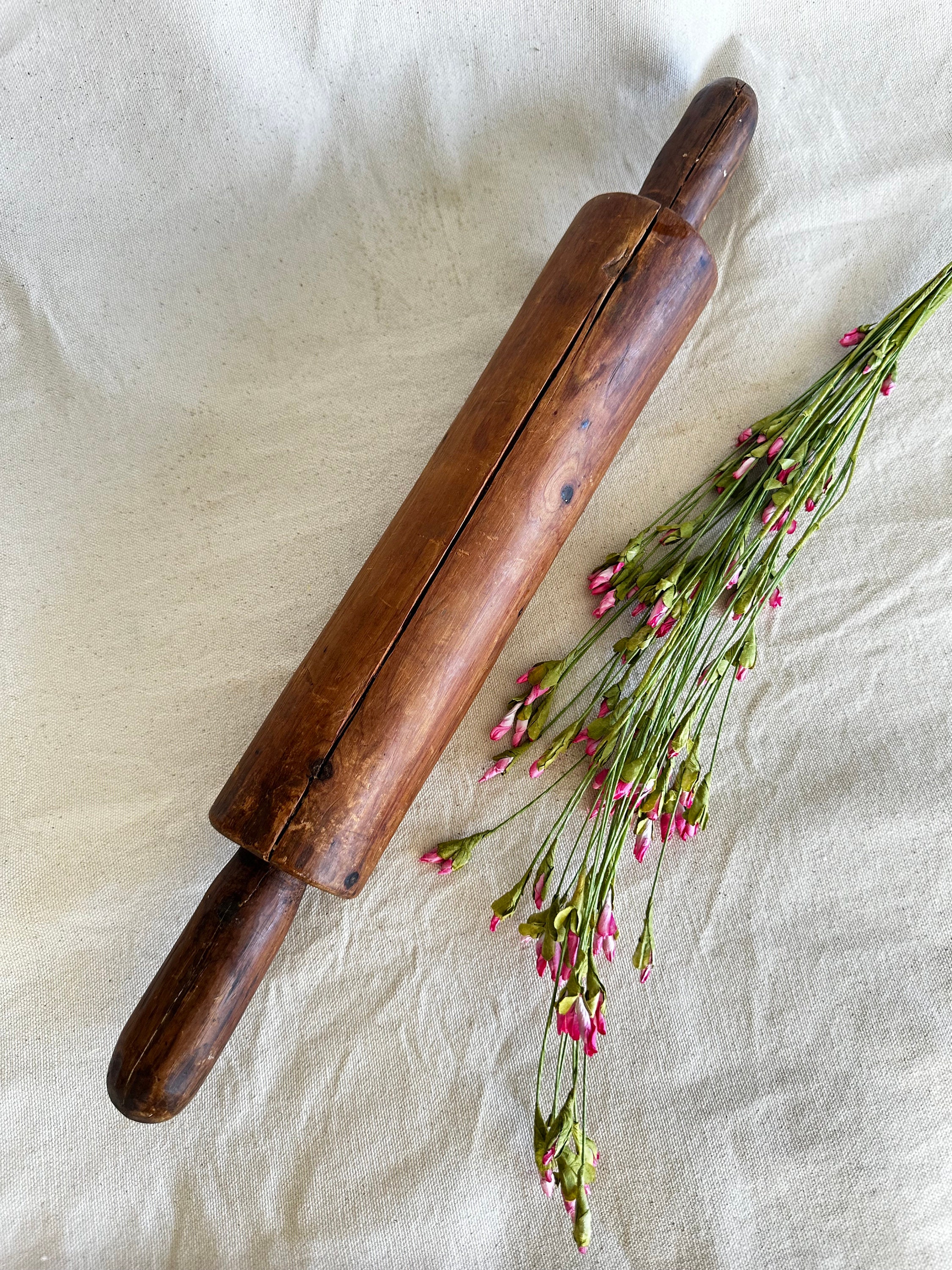 Antique Rolling Pin Vintage Dark Wood Rolling Pin Farmhouse Kitchen ...
