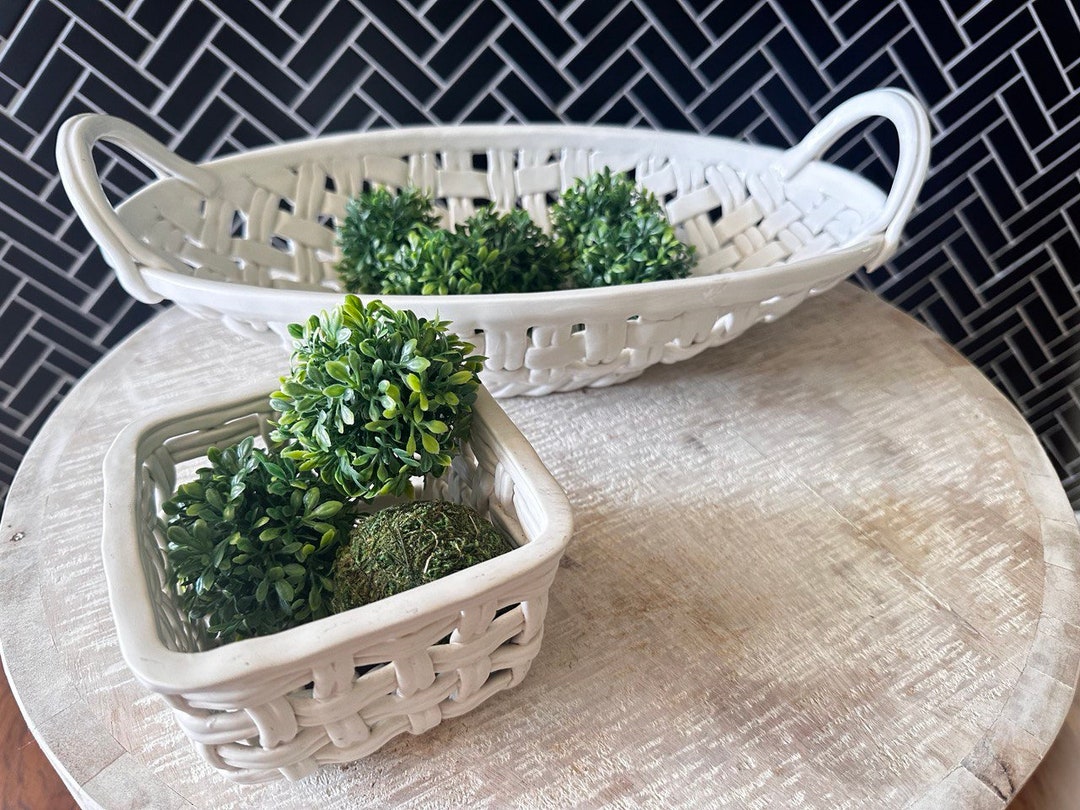 Demdaco White Bread Basket and Square Basket } White Ceramic Basket ...