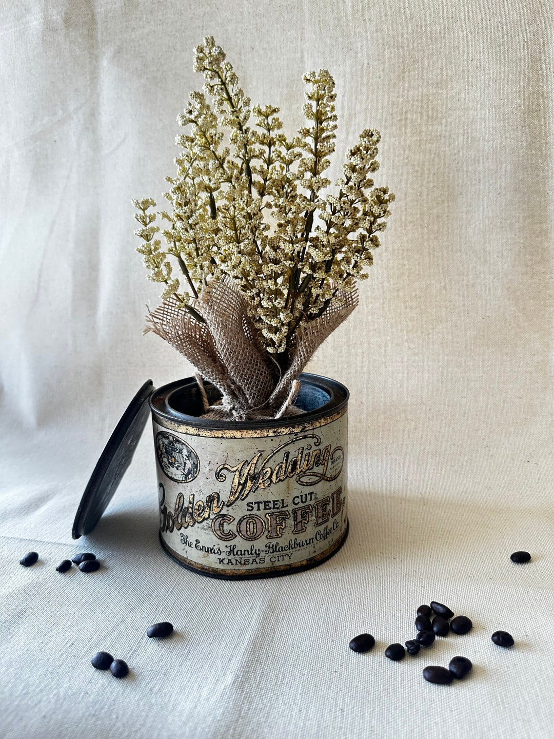 Antique Coffee Can-golden Wedding Steel Cut Tin-vintage Tin-gold and ...