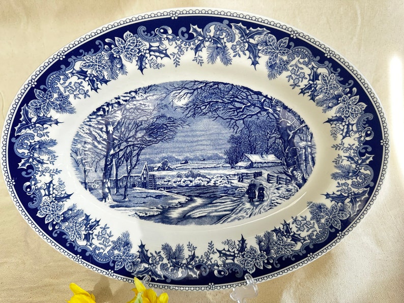 Spode Winter's Eve in Blue and White Spode Oval Platter Dinner Plate ...