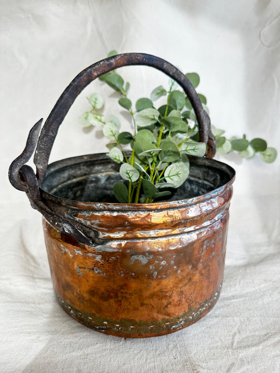 Antique Vintage Copper Bucket Copper Cauldron Rustic Pail Heavy and ...