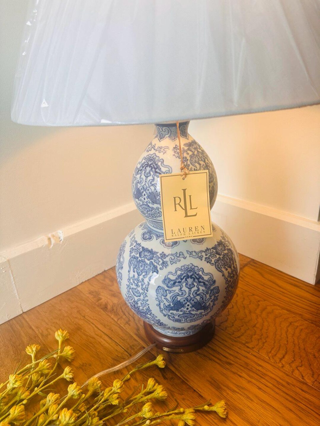 Tall Large Polo Ralph Lauren Home Blue and White Koi Fish Double Gourd ...