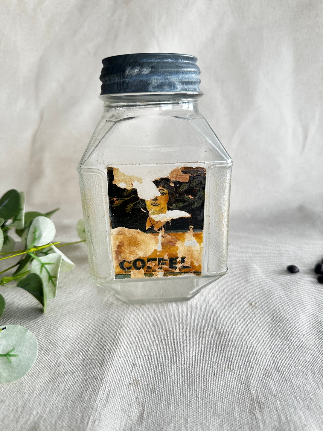 Princess Pratt Square Glass Coffee Jar-antique Glass Container-vintage ...