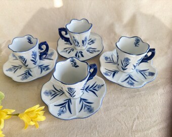Delft Blauw Blue Tea Coffee Cups Set of 4 Windmill Hand Painted Made in ...