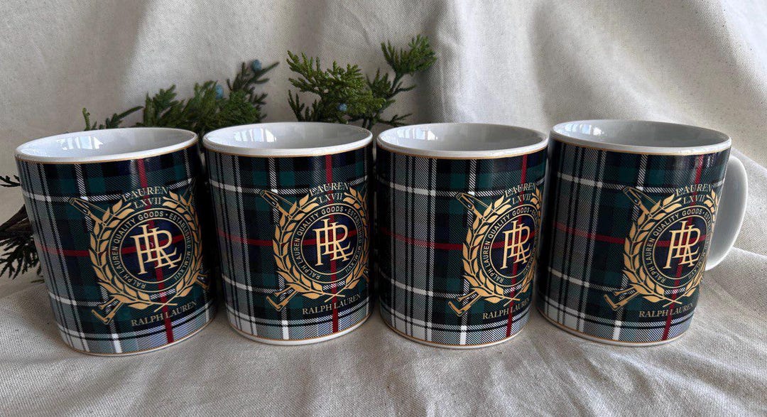 Polo Ralph Lauren Home Coffee Mug Cups } Kilgour Tartan Green Plaid ...