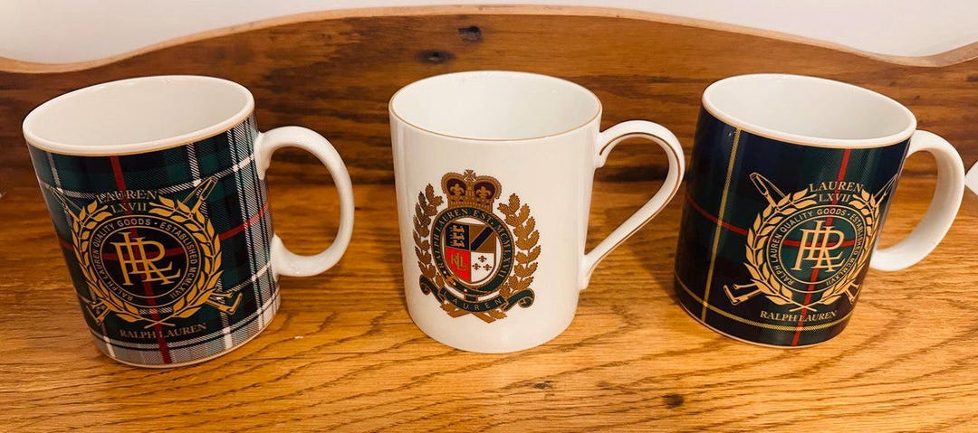 Single Polo Ralph Lauren Coffee Cup } Ralph Lauren Mug } Green Plaid ...