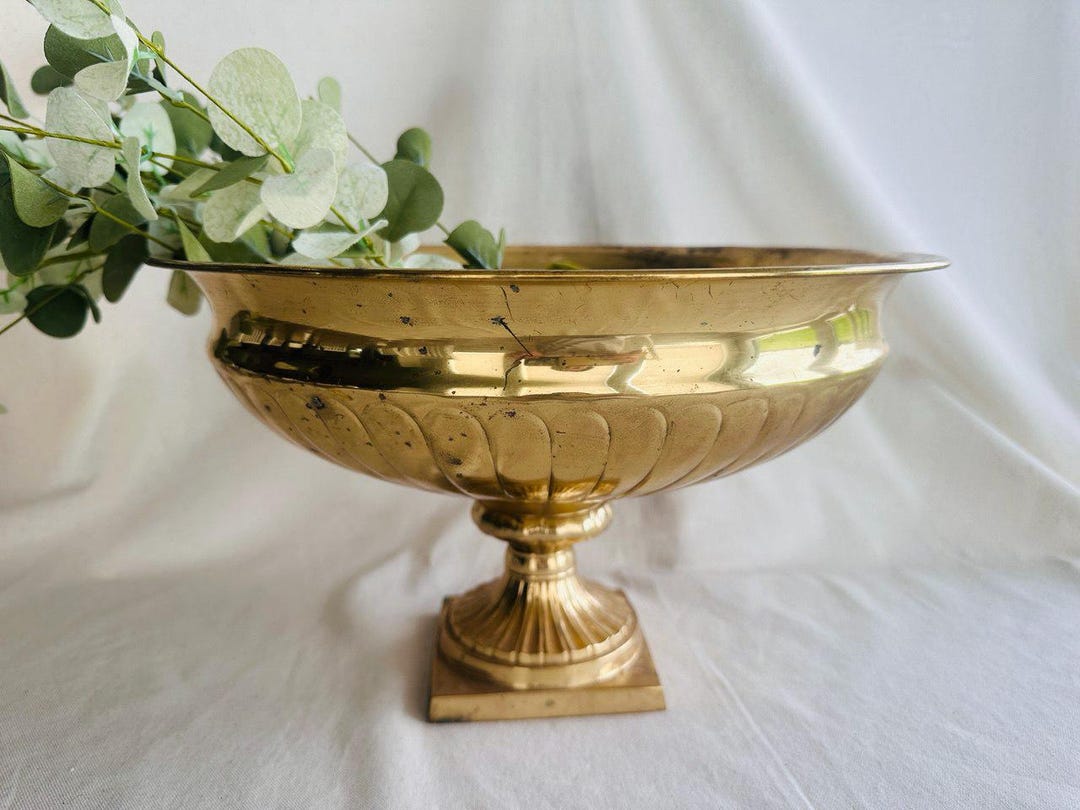 Vintage Round X-large Brass Centerpiece Bowl } Gold Brass Fluted ...