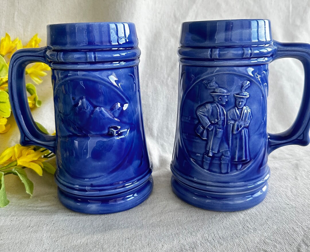 Pair of Antique Cobalt Blue Loma Beer Mugs Dated 1951 Cobalt Beer Stein ...