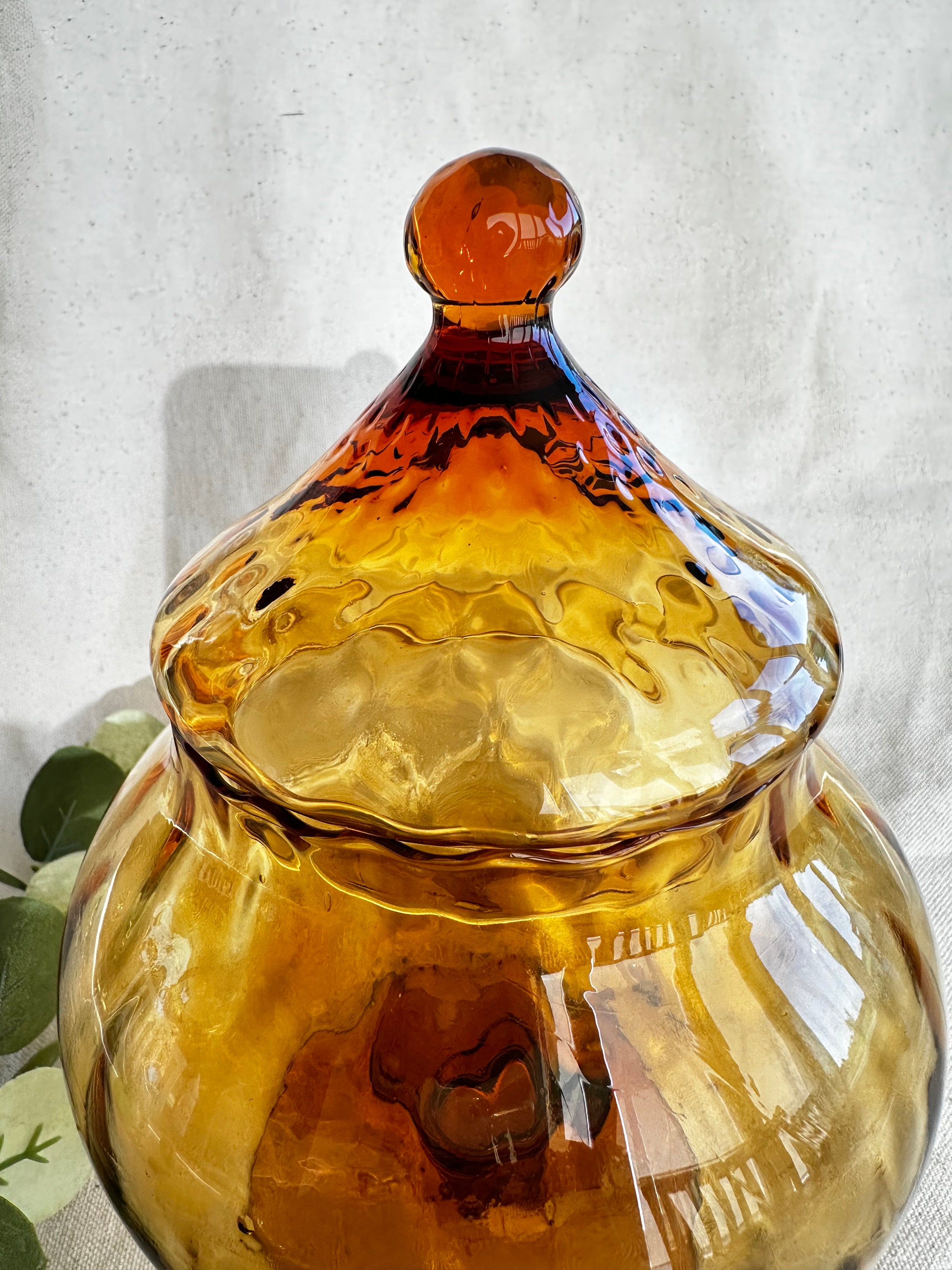Optic Amber Art Glass Antique Apothecary Jar Amber Colored Empoli Glass ...
