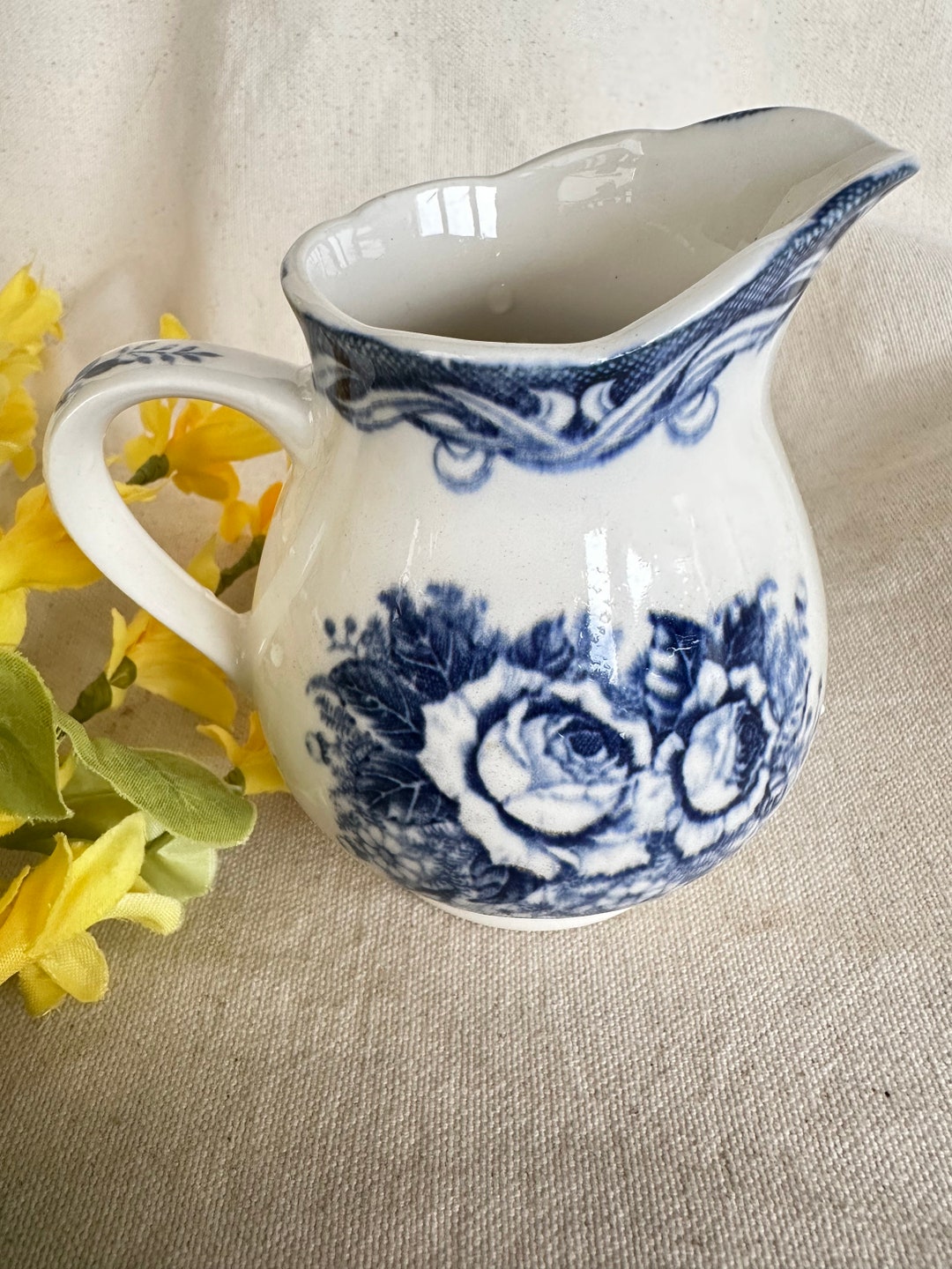 Old Vienna Nasco Japan Blue and White Floral Creamer Hand Painted ...