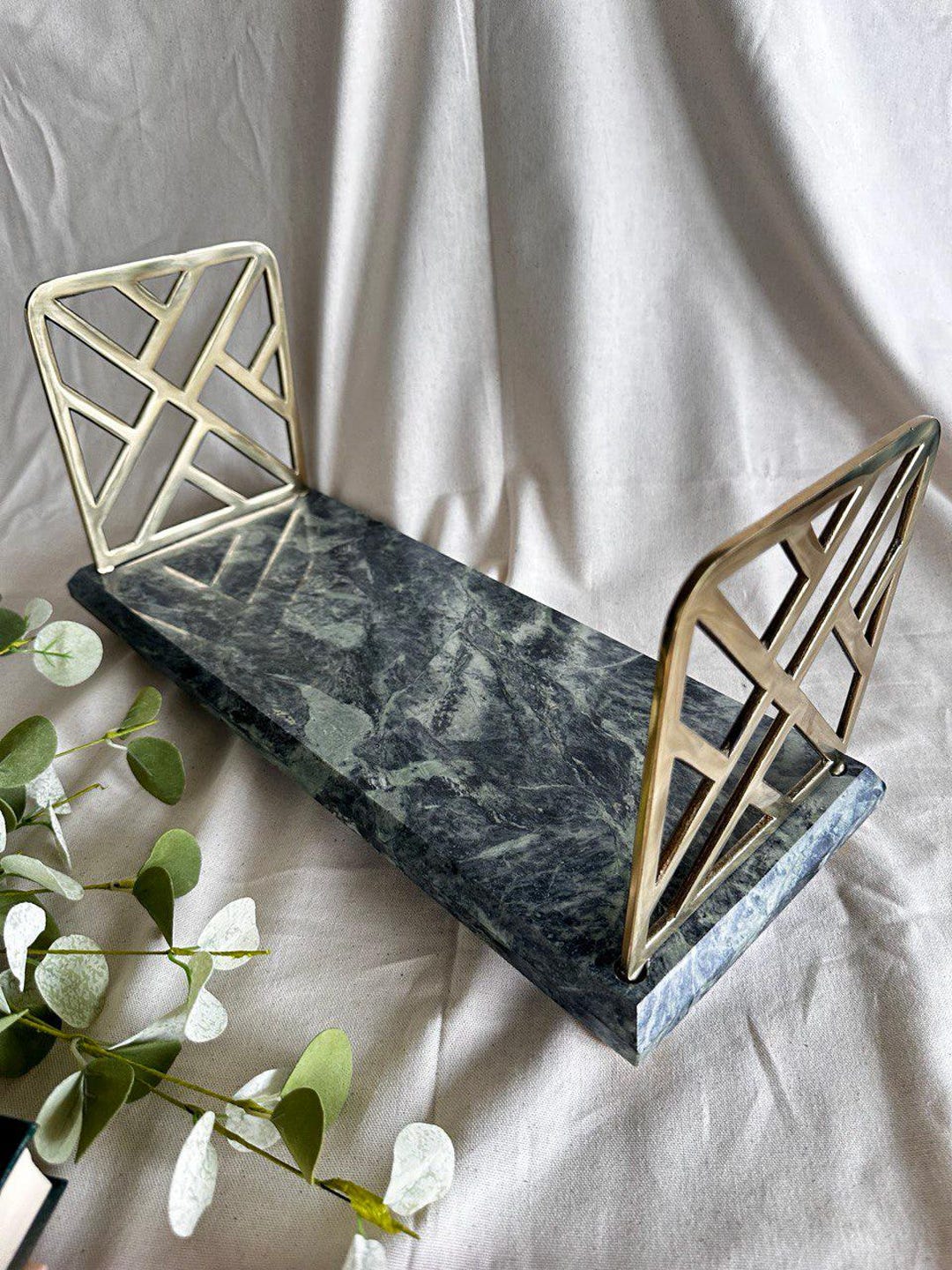Art Deco Green Swirl Marble With Gold Brass Rectangle Book Stand ...