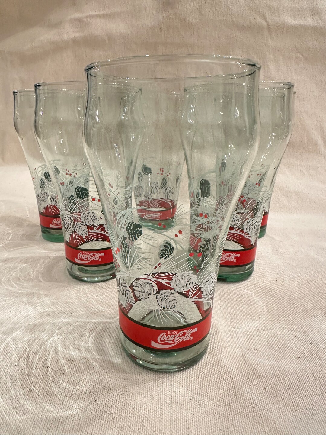 Coca-cola Festive Glasses-set of 6-coke Glasses-vintage-winter Pine ...