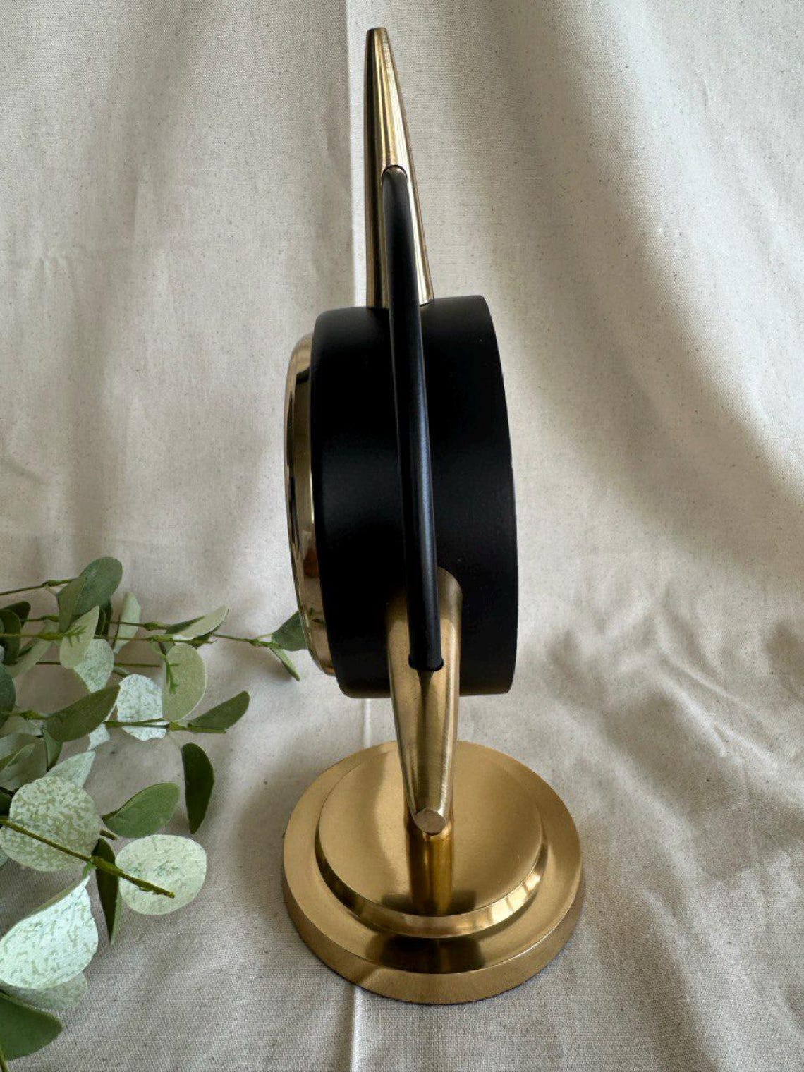 Brass MCM Clock Black and Gold Color Tabletop Unique Clock George Louis ...
