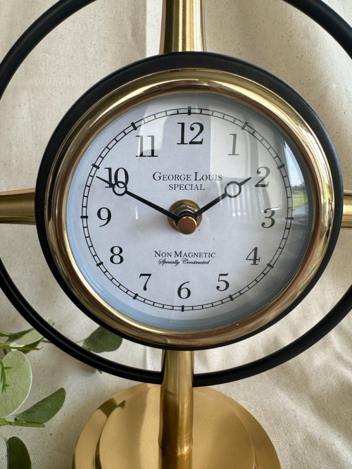 Brass MCM Clock Black and Gold Color Tabletop Unique Clock George Louis ...