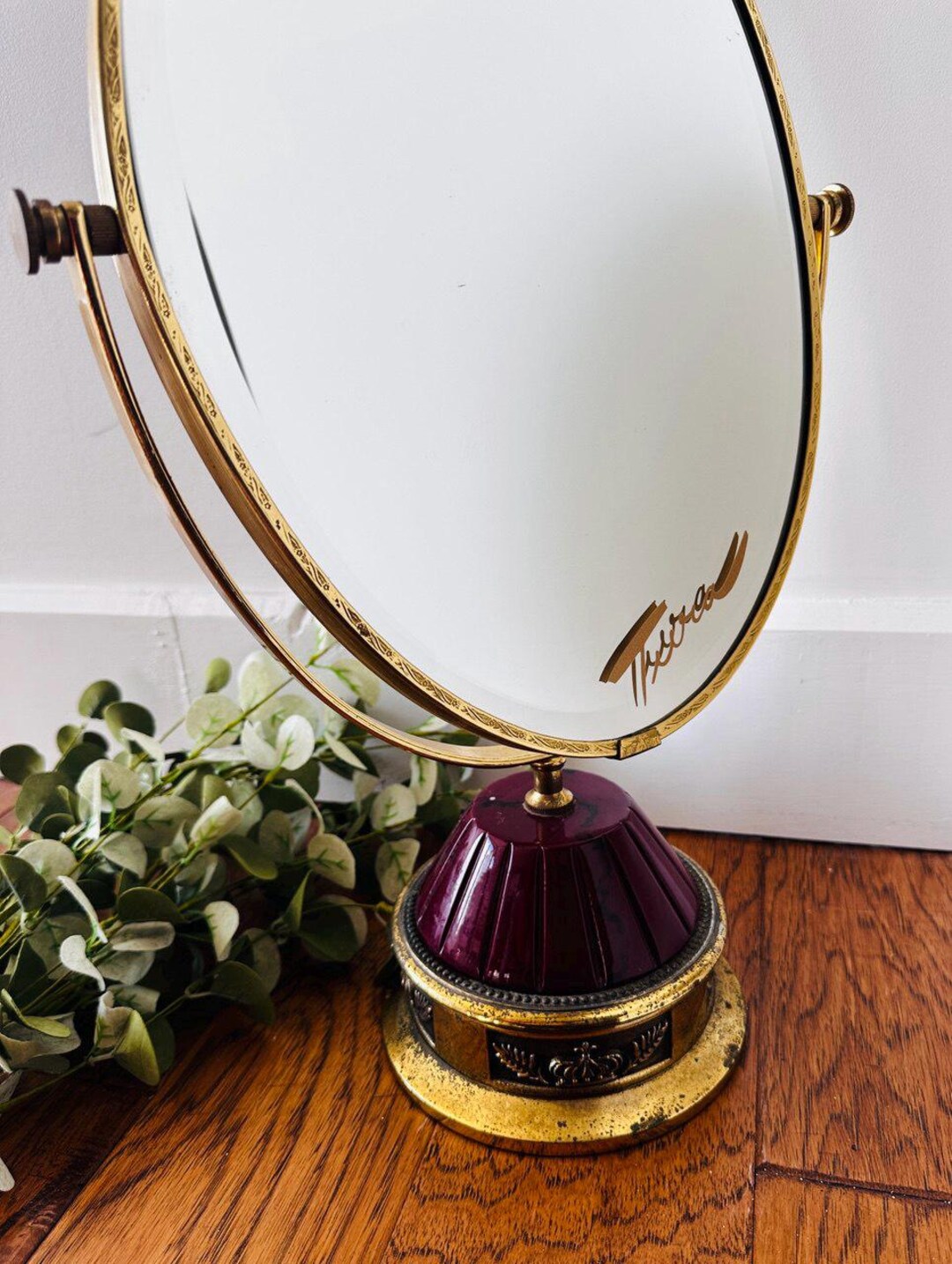 Vintage German Tura 2-sided Counter Top Mirror. Gold Plated Red Stone ...