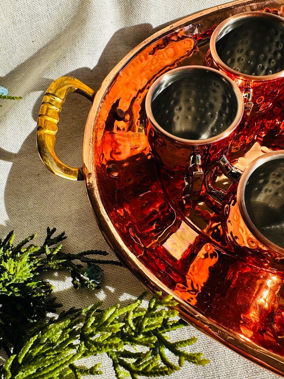 Hammered Copper Brass Shot Set } Copper Serving Tray } Copper Shot ...