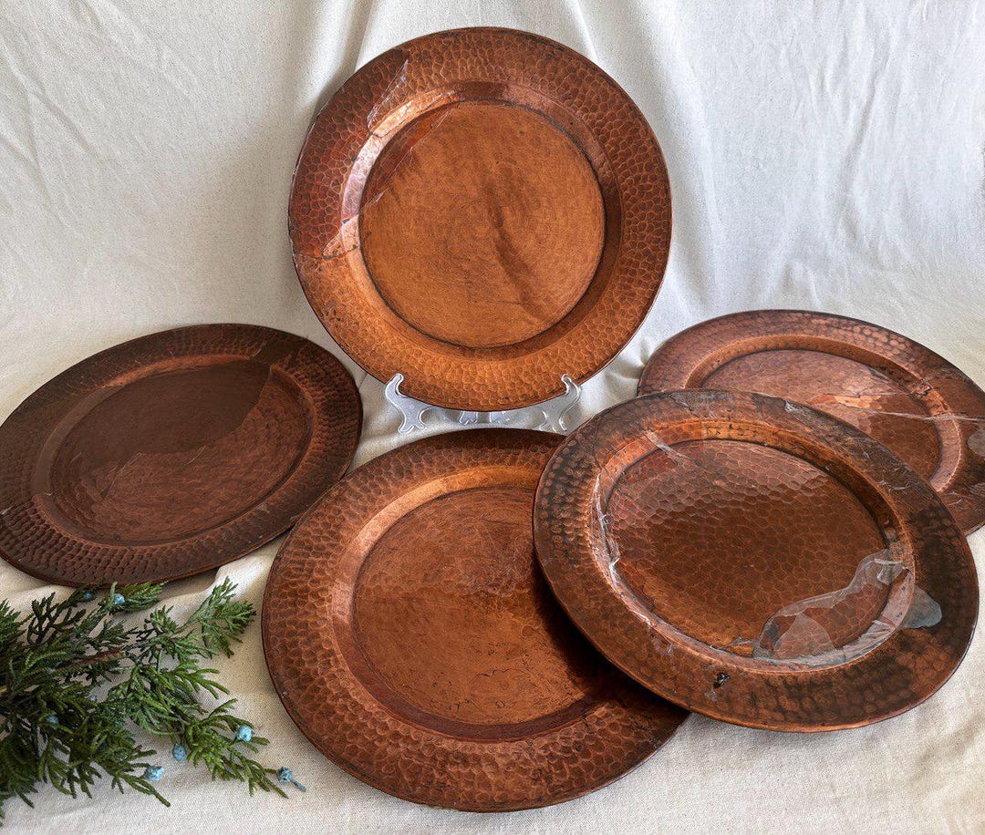 Set of 5 Hammered Copper Dinner Plates } New Outer Plastic Covering ...