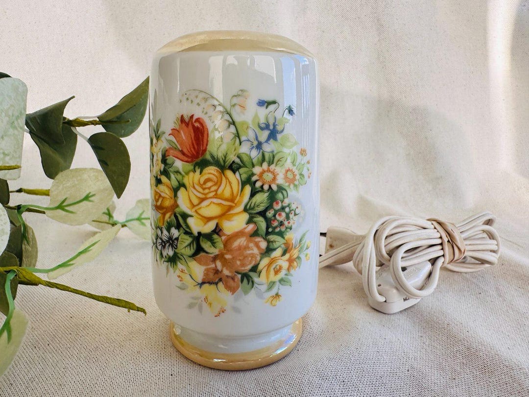 Vintage Porcelain Night Light } Floral Ceramic Soft Light } Porcelain ...
