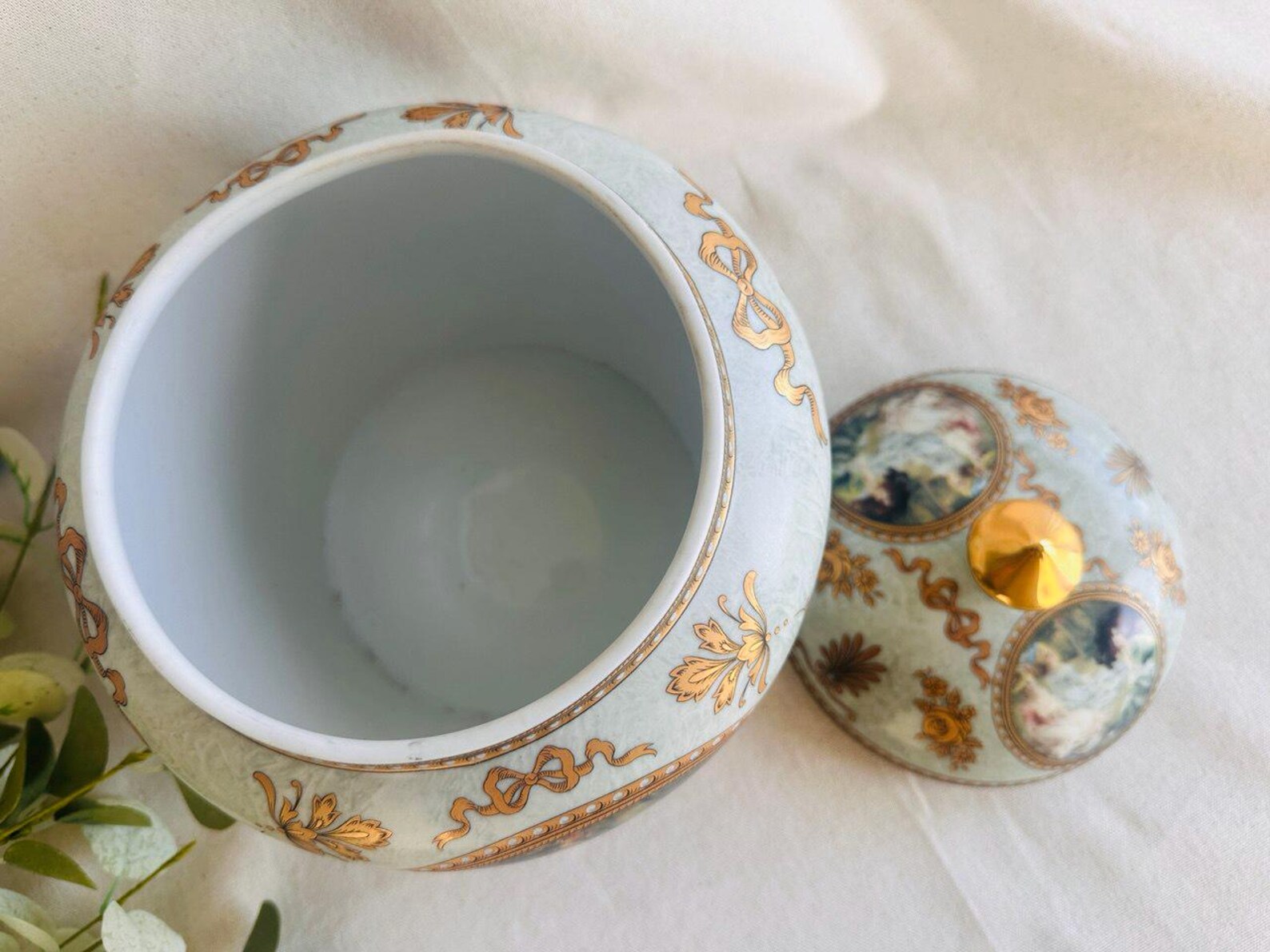 Vintage KPM Bavaria Victorian Jar With Lid } Victorian Women Light Blue ...