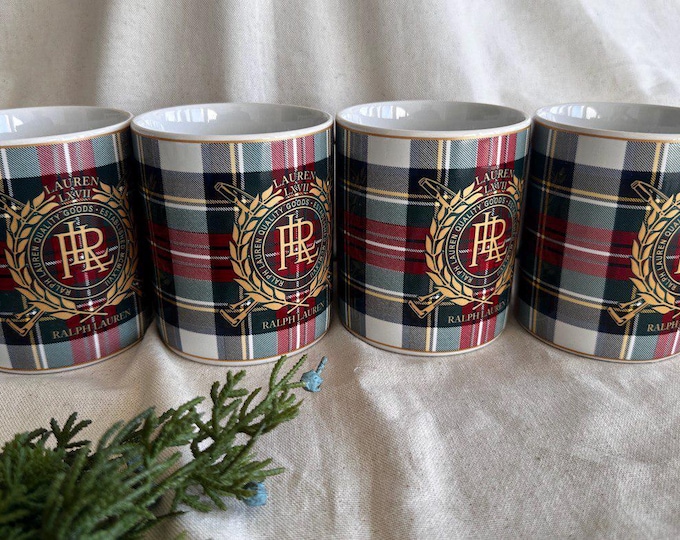 Polo Ralph Lauren Home Coffee Mugs Cups Kilgour Tartan Red, White Green ...
