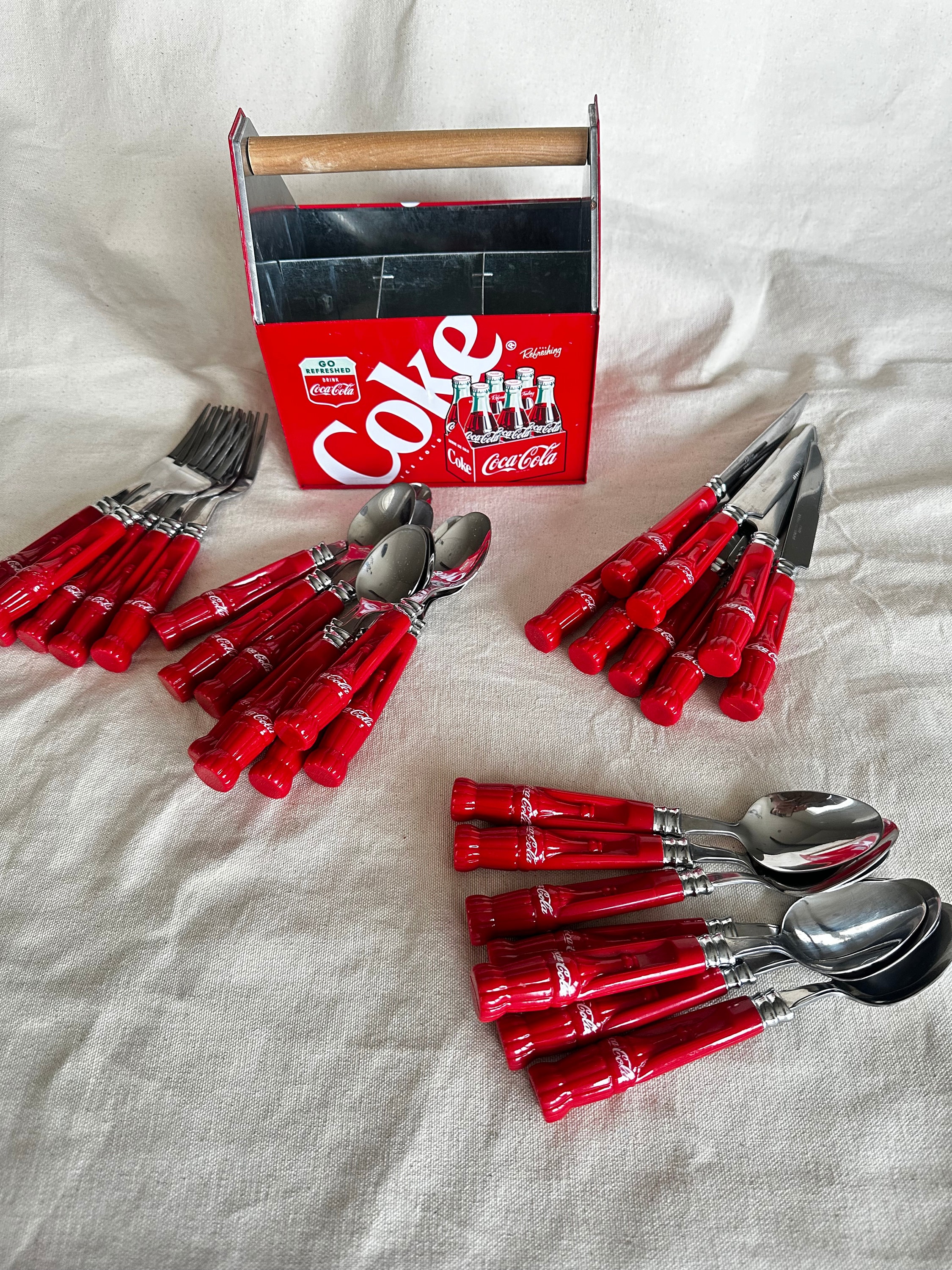 Coke Silverware and Caddy Gibson Coca-cola Flatware Coke Metal Flatware ...