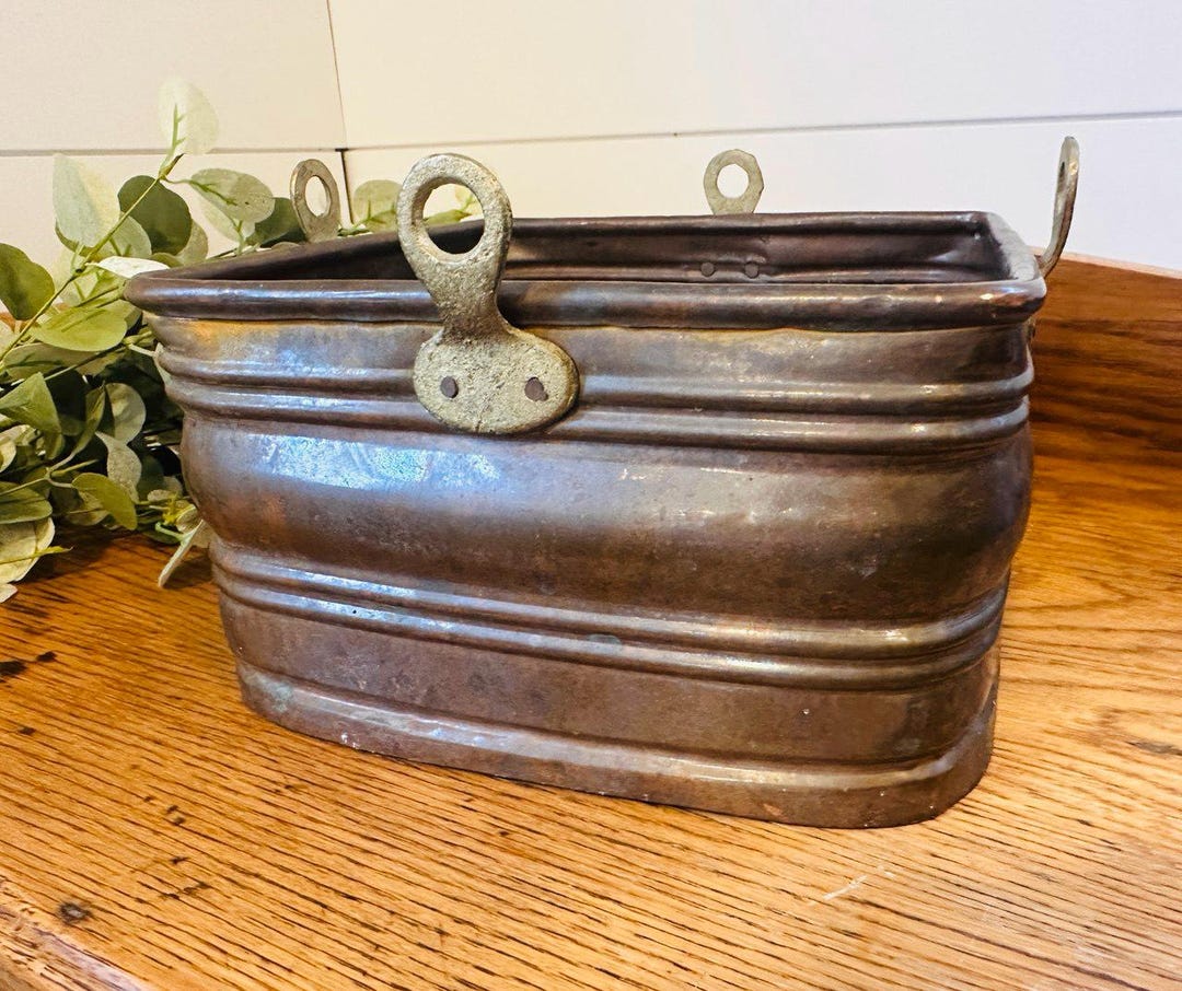 Antique Square Copper Pot Brass Hardware } Vintage Copper Planter ...