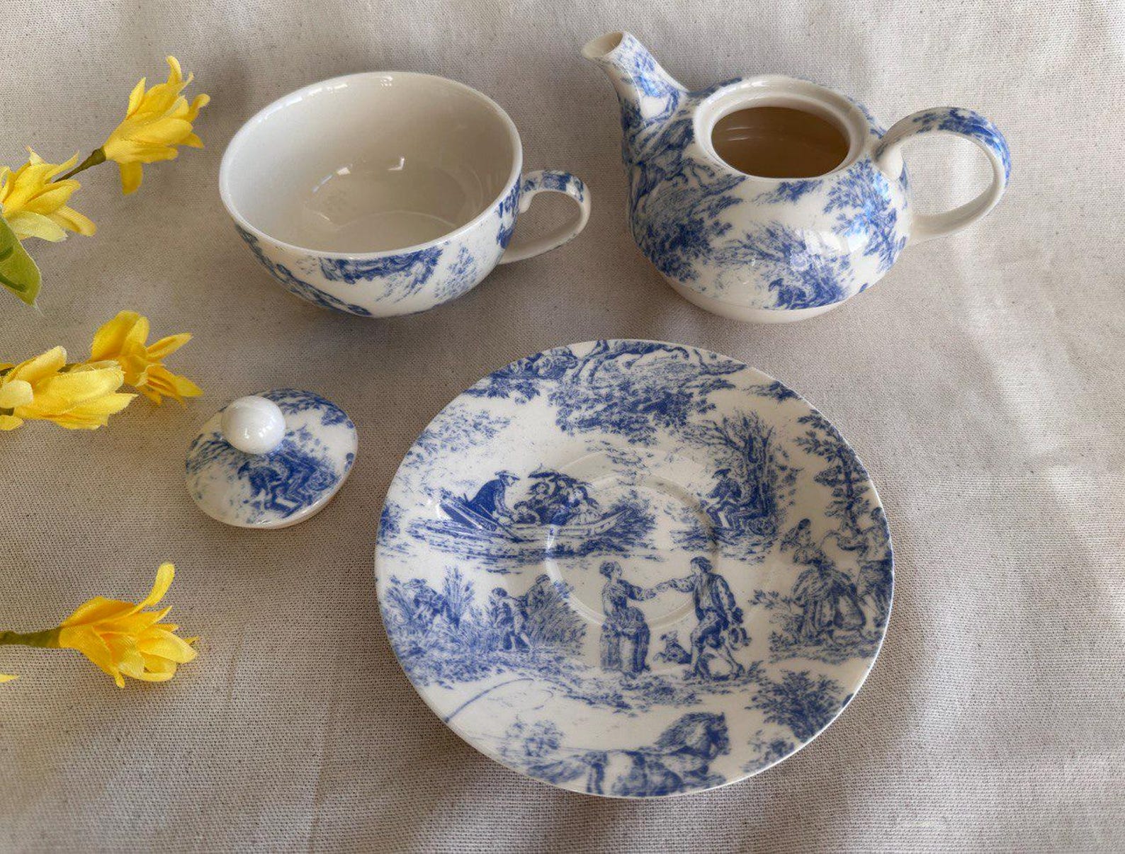 Vintage Blue and White Toile Pattern Tea for One and Platter Somerton ...