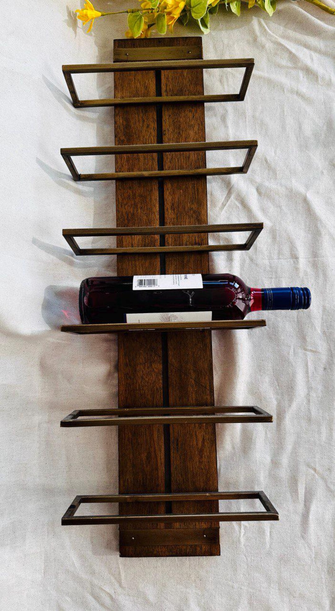 MCM Wine Rack } Wood and Gold Metal Wine Rack } Modern Wood and Iron 6 ...