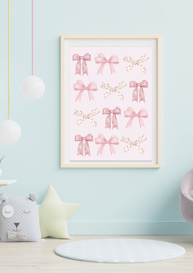 Whimsical Coquette Bow Wall Art Printable Decor for Girls Room instant ...