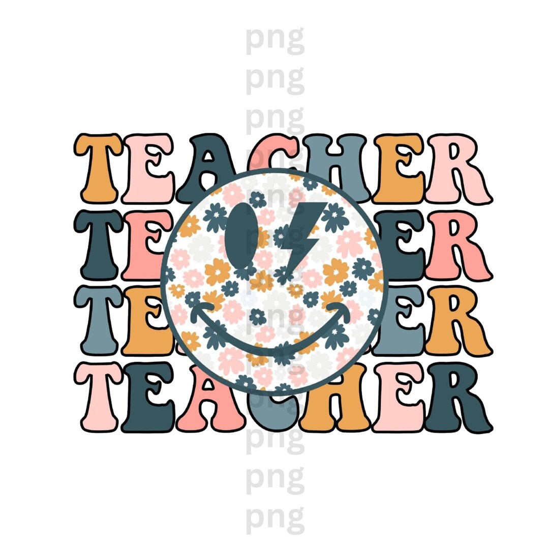 Retro Teacher Png, Teacher Smiley Face, Retro Spring Flowers, Backto ...