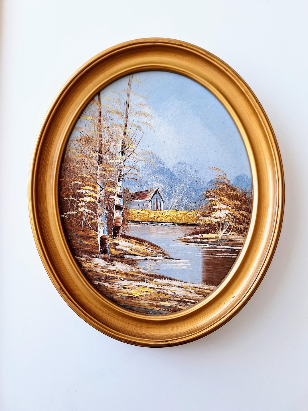 Vintage Original Oil Painting in Oval Frame, Wall Décor, Wall Art ...