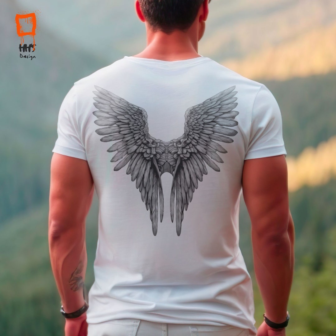 Men's White Angel Wings T-shirt - Graphic Print Tee, Spiritual Symbolic ...