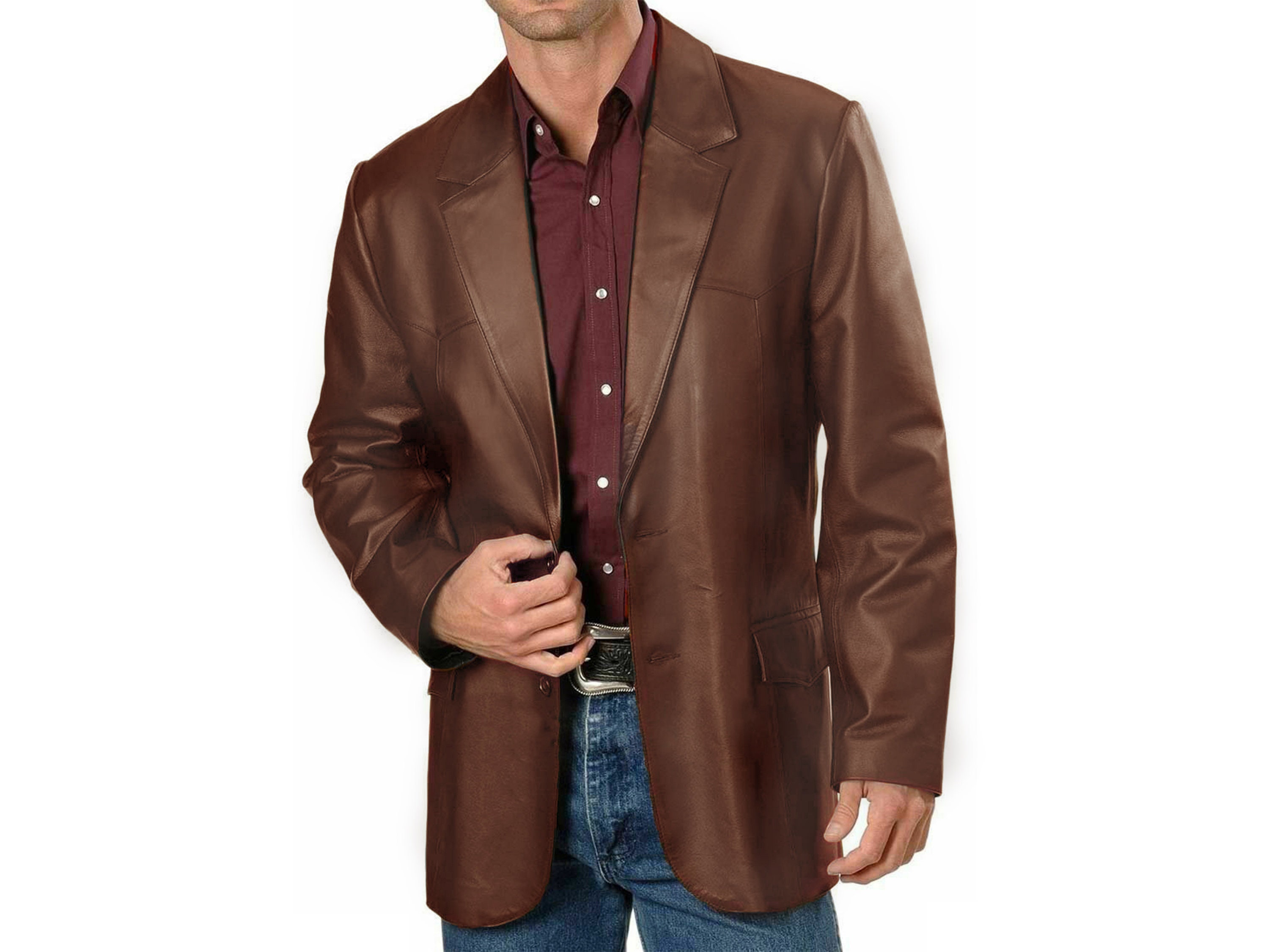 Men Genuine Soft Lambskin Leather Blazer Jacket Two Button Party Coat ...